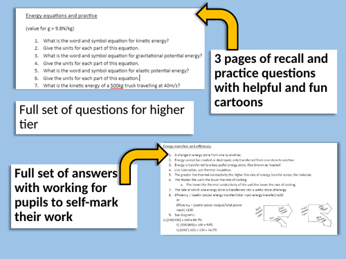 AQA Physics GCSE P1 - Energy recall and practice Qs | Teaching Resources