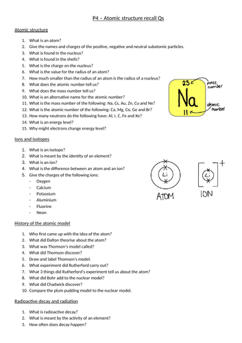 AQA Physics GCSE P4 - Atomic structure recall and practice Qs ... AQA Physics GCSE P4 - Atomic structure recall and practice Qs ...