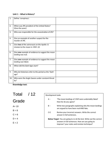 What is History? (Conspiracies) - Knowledge organiser and test ...