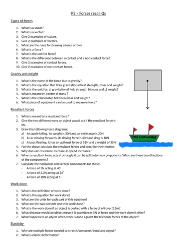 AQA Physics GCSE P5 - Forces recall and practices Qs | Teaching Resources