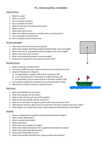 AQA Physics GCSE P5 - Forces recall and practices Qs | Teaching Resources