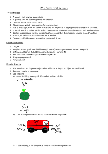 AQA Physics GCSE P5 - Forces recall and practices Qs | Teaching Resources