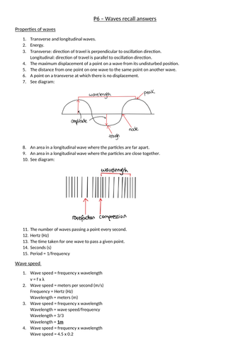 AQA Physics GCSE P6 - Waves recall and practice Qs | Teaching Resources