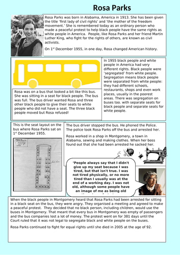 Rosa Parks fact sheet. KS1 | Teaching Resources