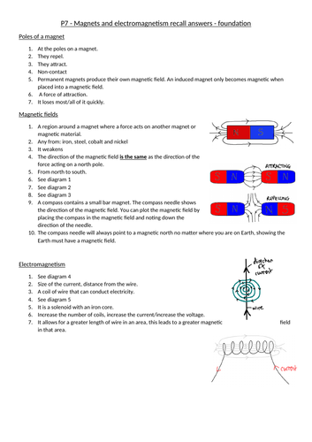 AQA Physics GCSE P7 - Magnetism and electromagnetism recall and ...
