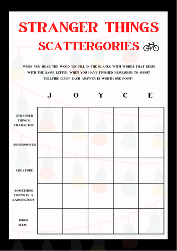 4X Stranger Things Inspired Games Bundle. Scattergories. A-Z. Finish ...