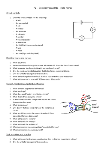 AQA Physics GCSE P2 Triple - Electricity recall and practice Qs ...