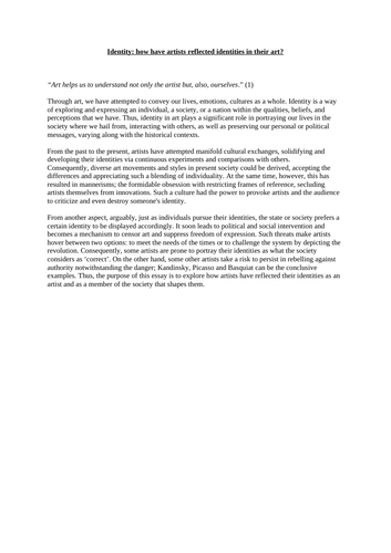 A Level Art -Personal Study A* graded Essay -Identity | Teaching Resources