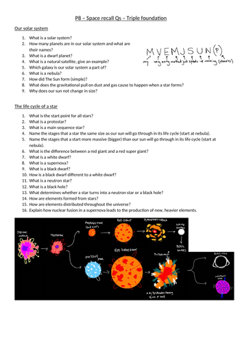 AQA Physics GCSE P8 Triple - Space recall Qs | Teaching Resources