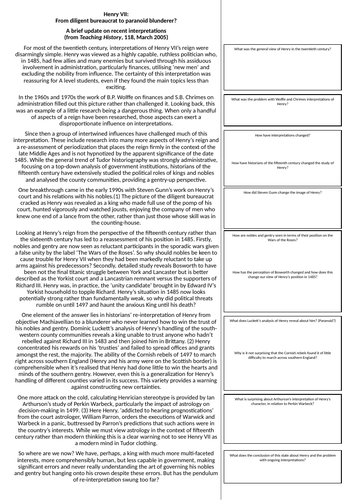 OCR A Level Tudors - Henry VII (Government and threats) | Teaching ...