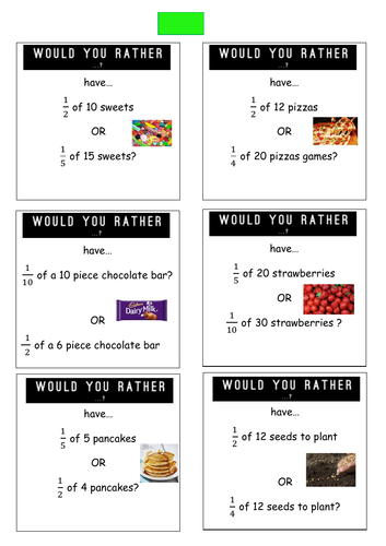 Would you rather? Fraction activity Cards | Teaching Resources