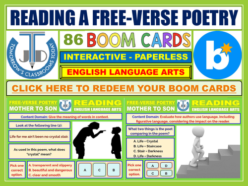 READING A FREE-VERSE POETRY - MOTHER TO SON - 86 BOOM CARDS | Teaching ...