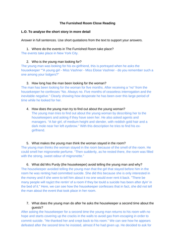 The Furnished Room CIE Literature in English | Teaching Resources