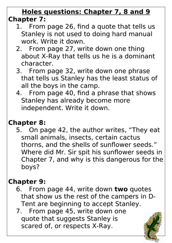 Back to School Holes Louis Sacher Teaching Plans 5 Weeks Literacy Year ...