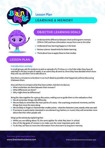 Learning and Memory Lesson Plan (Secondary: KS3 KS4 KS5) - by ...