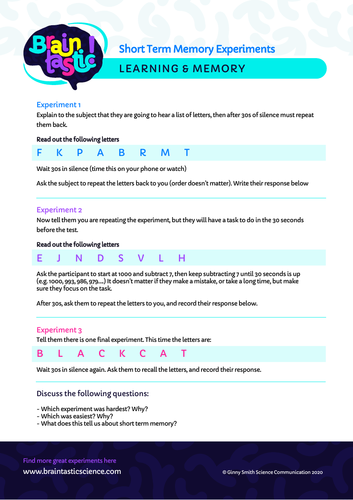 Learning and Memory Lesson Plan (Secondary: KS3 KS4 KS5) - by ...