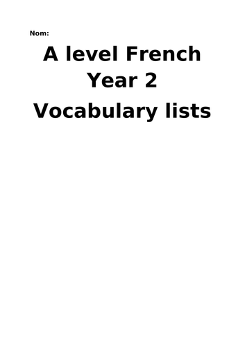 AQA A Level French vocabulary booklet Year 2 | Teaching Resources