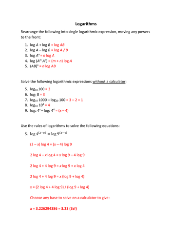 BTec Engineering - Logarithms (PowerPoint and worksheet) | Teaching ...