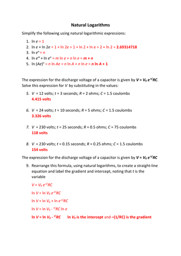 BTec Engineering -Natural Logarithms (PowerPoint + Worksheet ...