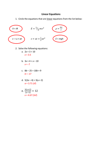 BTec Engineering - Linear Equations (PowerPoint + Worksheet) | Teaching ...