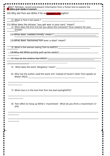 Goodnight Mr Tom Y6 Reading Comprehensions (Chapter 1-2) | Teaching ...