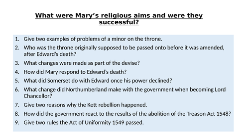 OCR A Level Tudors - Mid Tudor Crisis: Mary I | Teaching Resources