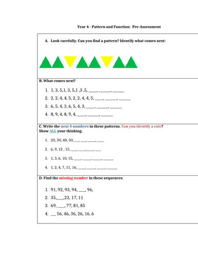 Editable - pattern and function assessment | Teaching Resources