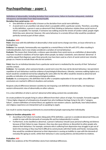 A level psychology AQA psychopathology | Teaching Resources