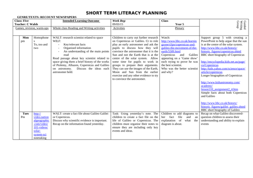 Short Term Literacy Lesson Plans Year 5 Autumn Spring Summer Terms ...