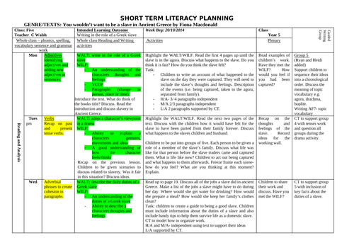 Short Term Literacy Lesson Plans Year 5 Autumn Spring Summer Terms ...