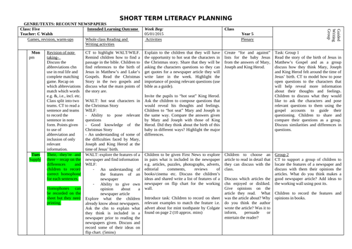 Short Term Literacy Lesson Plans Year 5 Autumn Spring Summer Terms ...