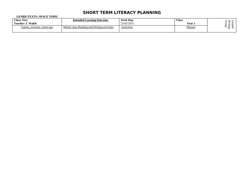 Short Term Literacy Lesson Plans Year 5 Autumn Spring Summer Terms ...