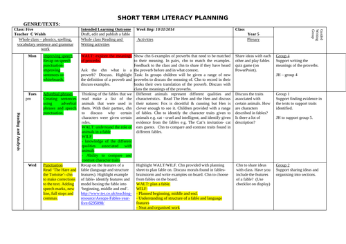 Short Term Literacy Lesson Plans Year 5 Autumn Spring Summer Terms ...
