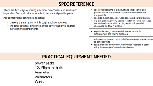SERIES & PARALLEL CIRCUITS AQA GCSE PHYSICS | Teaching Resources
