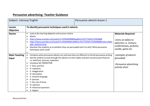 English- Persuasive advertising KS2 | Teaching Resources