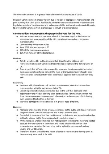 Parliament Government and Politics A Level Edexcel A* notes and essay ...