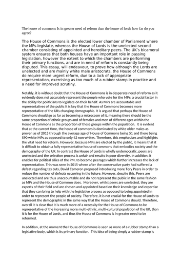 Parliament Government and Politics A Level Edexcel A* notes and essay ...