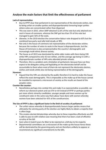 Parliament Government and Politics A Level Edexcel A* notes and essay ...