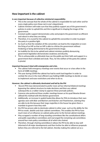 Prime Minister and the Executive Government and Politics A Level Notes ...