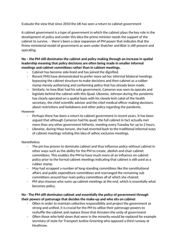 Prime Minister and the Executive Government and Politics A Level Notes ...