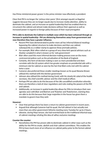 Prime Minister and the Executive Government and Politics A Level Notes ...