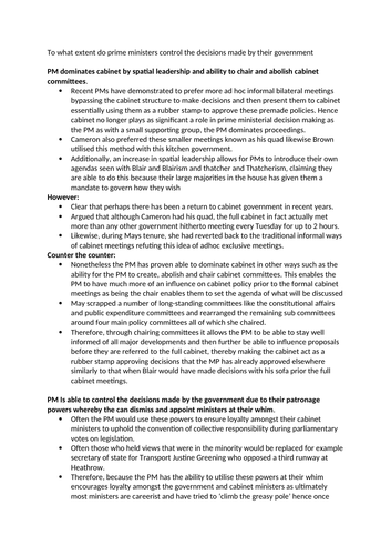 Prime Minister and the Executive Government and Politics A Level Notes ...