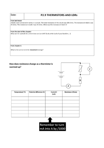 THERMISTORS & LDRs p2 GCSE AQA | Teaching Resources