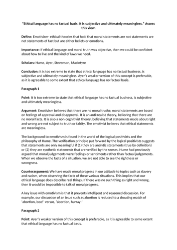 Meta-ethical theories ESSAY PLANS- Philosophy & Ethics A Level OCR ...