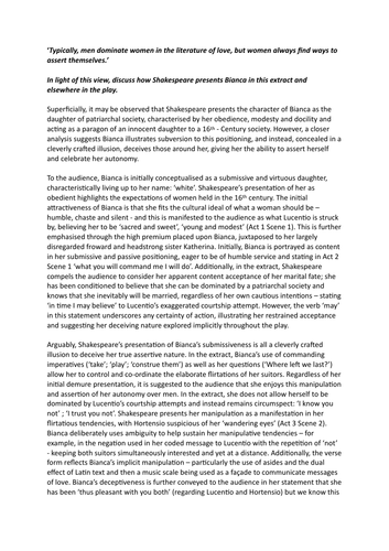 The Taming of the Shrew - Shakespeare's presentation of Bianca (A Level ...