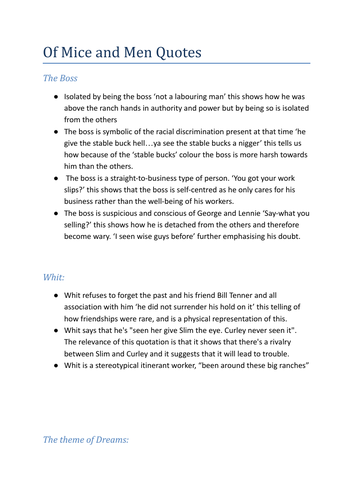 Of Mice and Men quotations | Teaching Resources