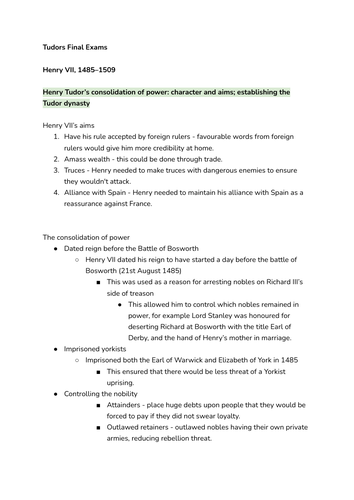 AQA A Level Tudors History notes | Teaching Resources