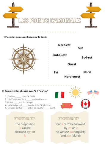 Worksheet on Cardinal points French KS3/KS4 | Teaching Resources