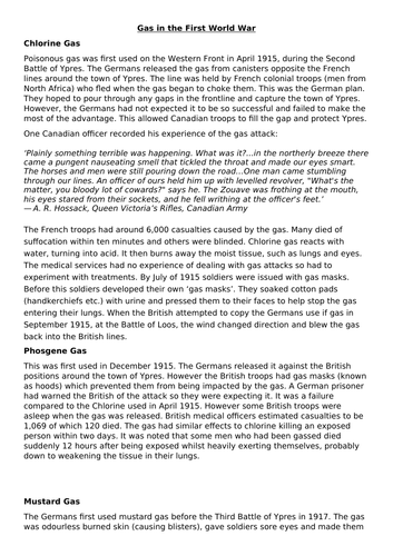 WW1 Wester Front Gas Attacks | Teaching Resources