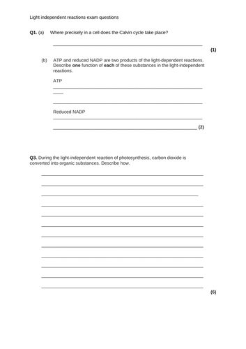 AS/A2-Level AQA Biology Light independent reaction of photosynthesis ...